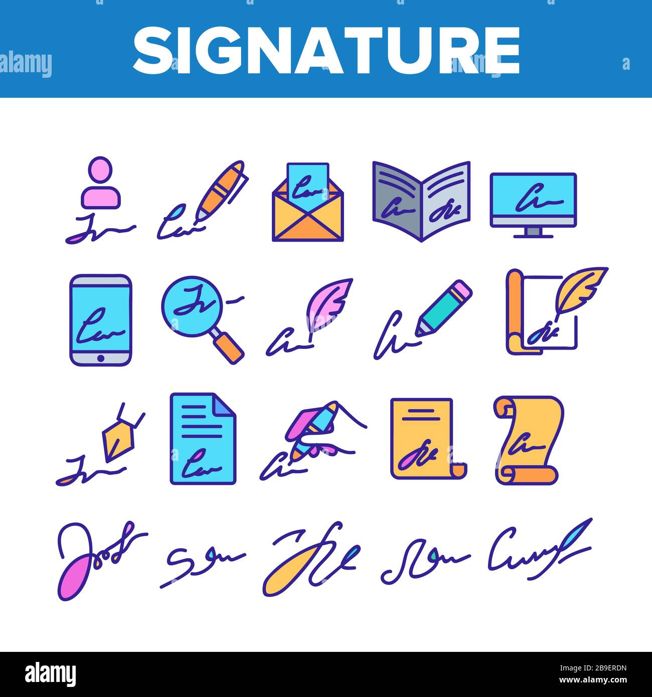Signature Signing Collection Icons Set Vector Stock Vector Image & Art ...
