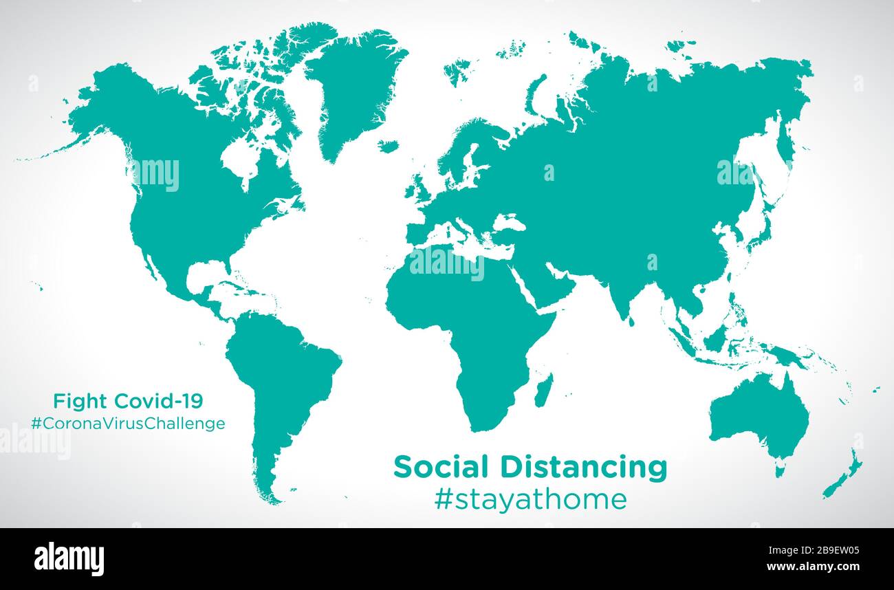 World map with Social Distancing #stayathome tag Stock Vector Image ...