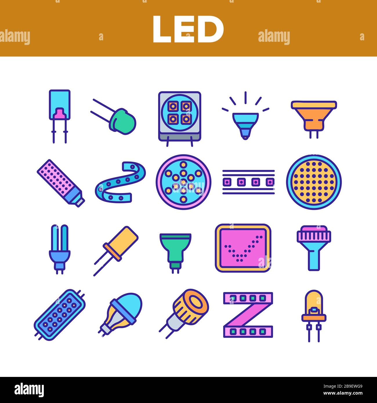 Led Lamp Equipment Collection Icons Set Vector Stock Vector Image & Art ...