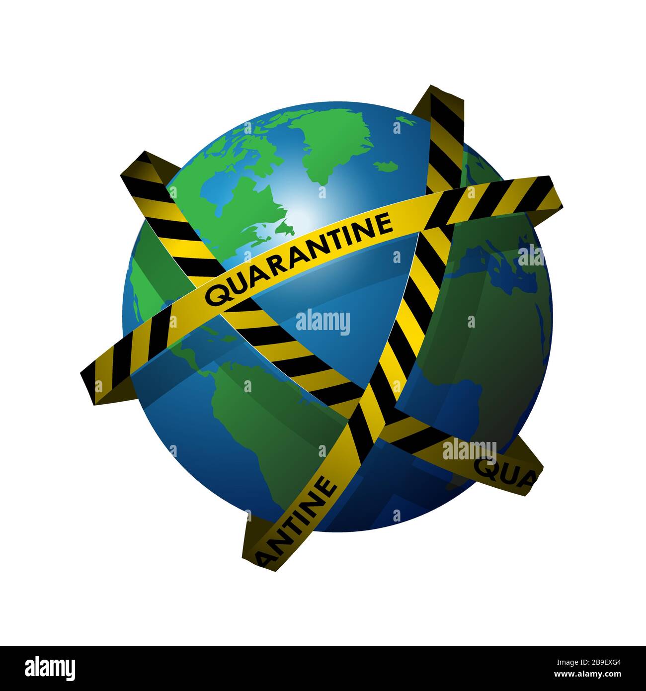 Planet Earth shrouded in ribbons with the inscription quarantine. The ...