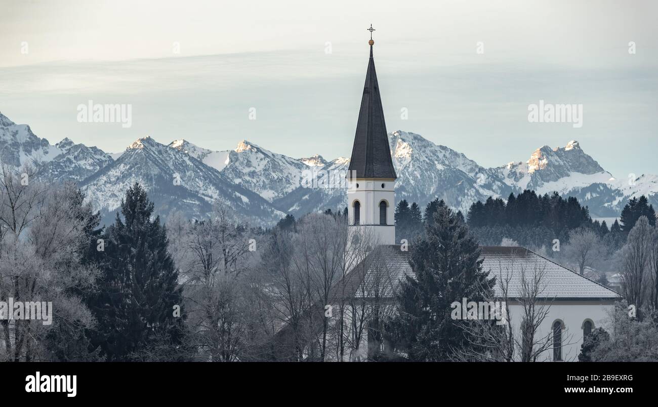 Aerial view of the small cozy german town at the mountain bottom at ...
