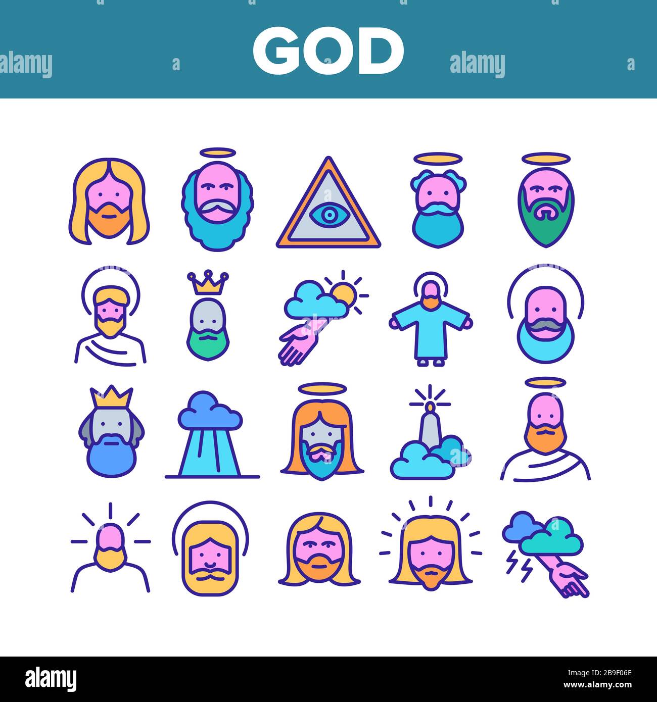 God Christian Religion Collection Icons Set Vector Stock Vector Image ...