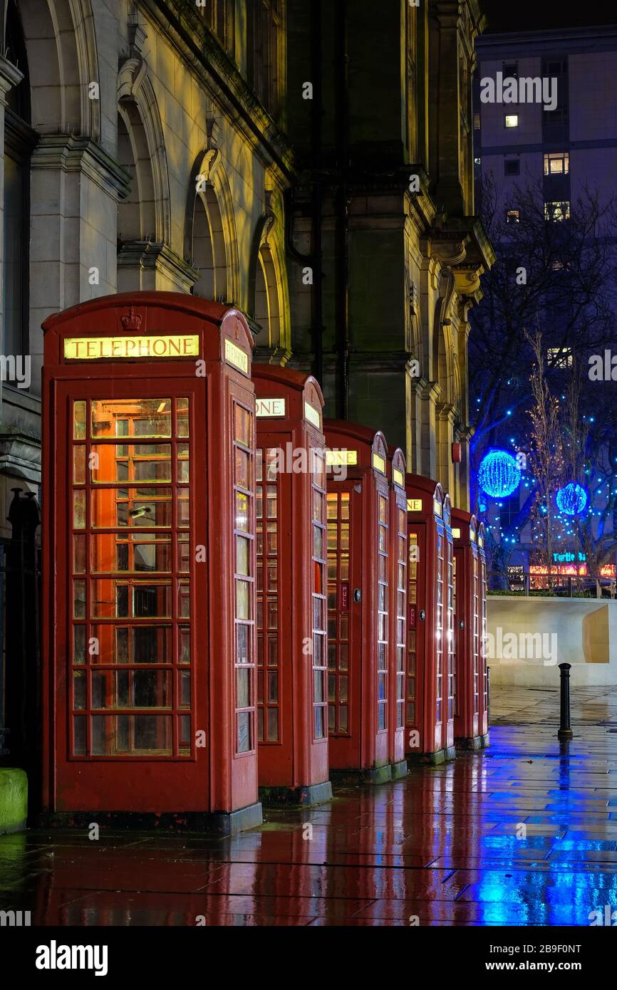 Row of telephone boxes hi-res stock photography and images - Alamy
