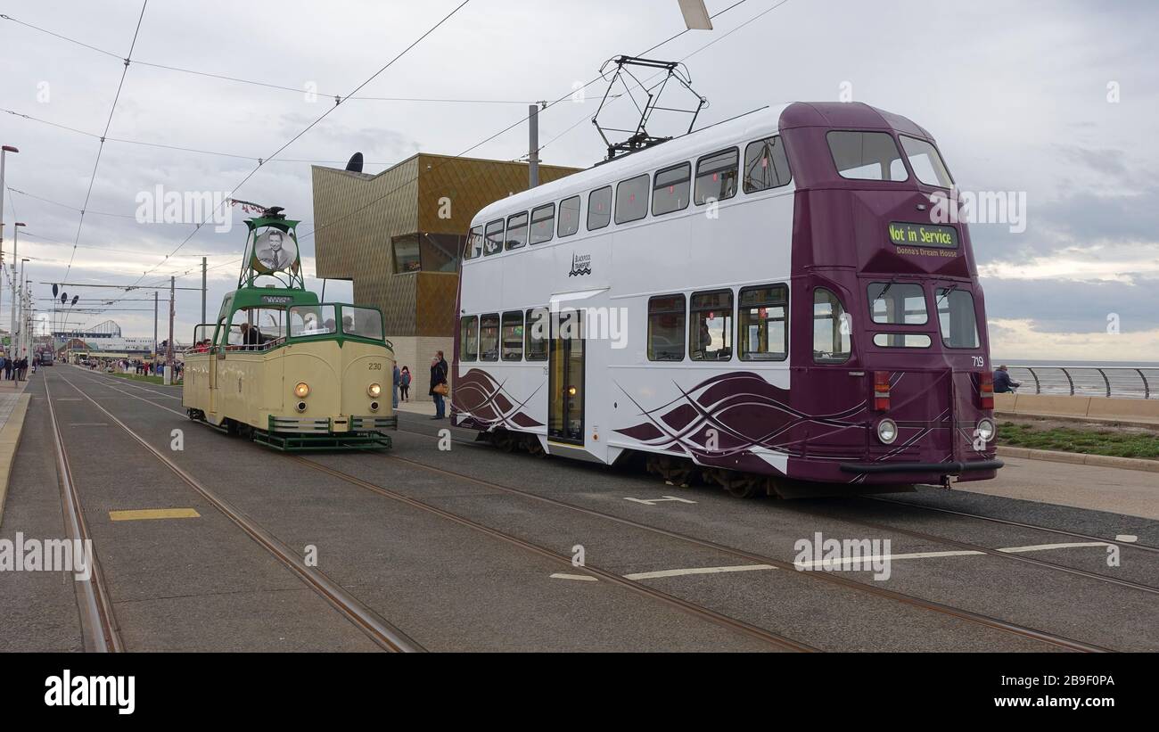 Blackpool Heritage Trams at North Pier -2 Stock Photo - Alamy