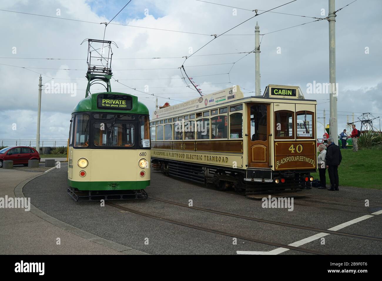 Blackpool Heritage Trams at Pleasure Beach Loop -1 Stock Photo - Alamy