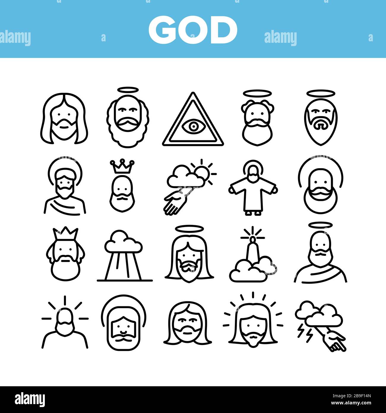 God Christian Religion Collection Icons Set Vector Stock Vector Image ...