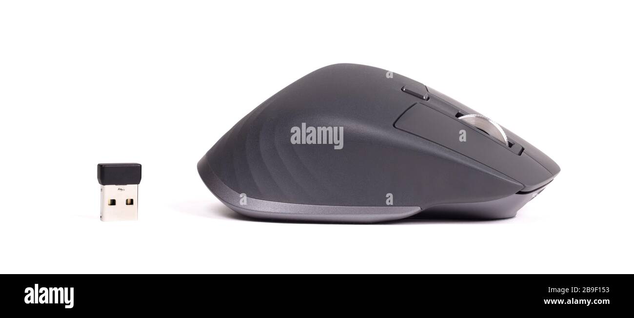 Close up wireless computer mouse, modern design, isolated on white ...