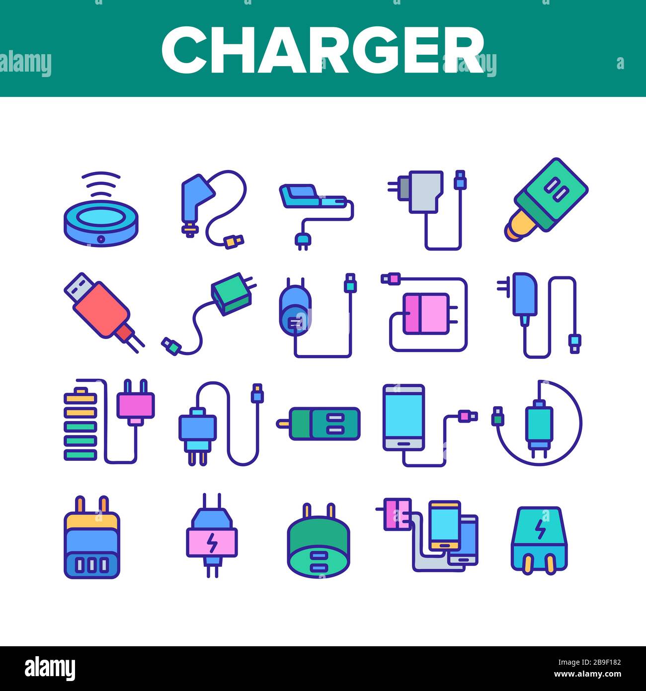 Charger Energy Device Collection Icons Set Vector Stock Vector Image ...