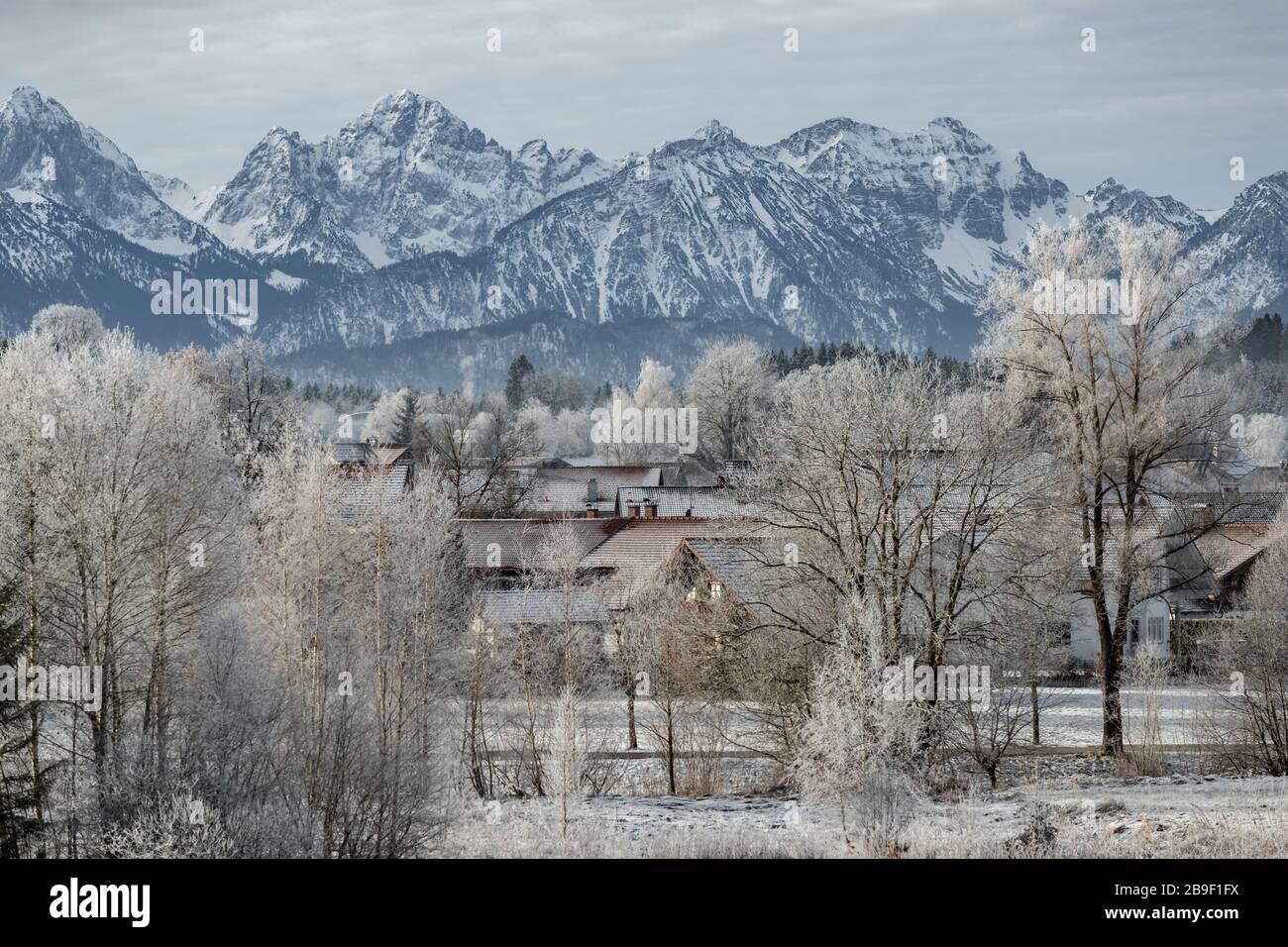 Aerial view of the small cozy german town at the mountain bottom at ...