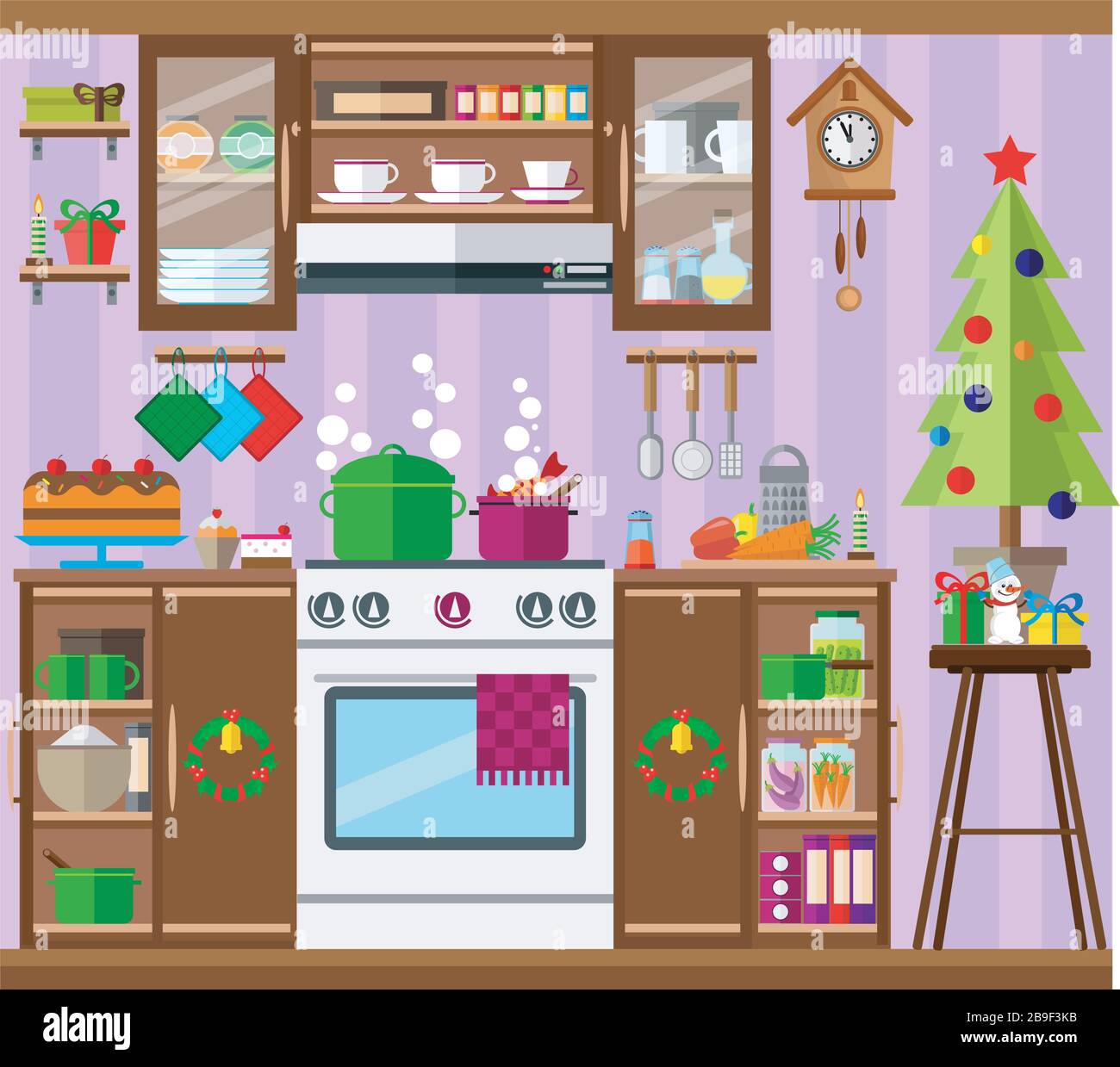 Christmas kitchen interior, cooking delicious food to celebrate ...