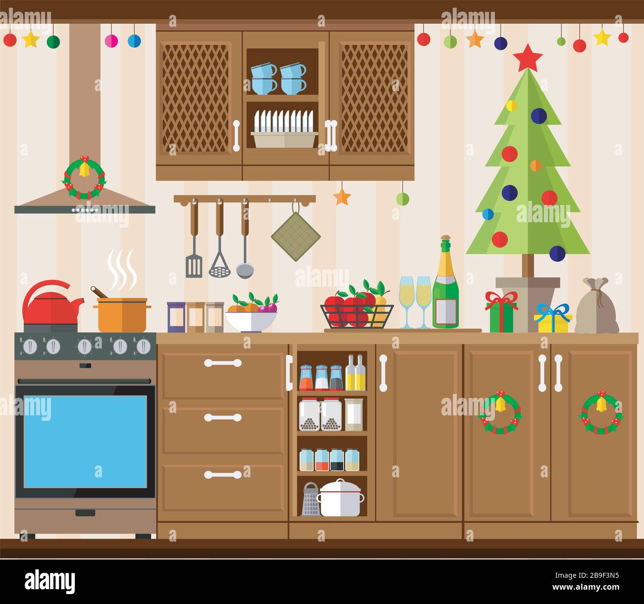 Christmas kitchen interior, cooking delicious food to celebrate ...