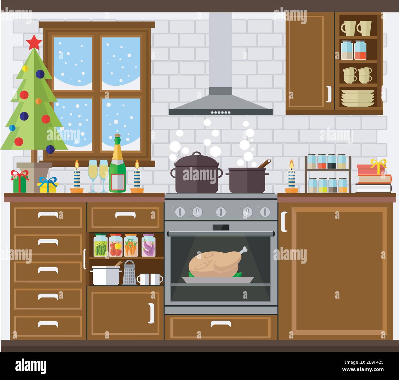 Christmas kitchen interior, cooking delicious food to celebrate ...