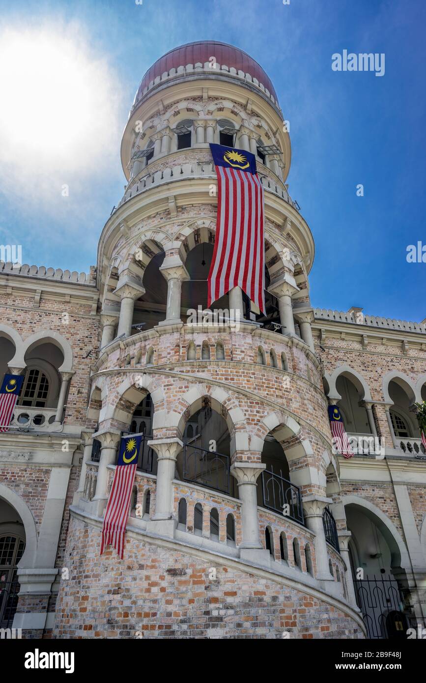 Kuala Lumpur, Malaysian National Flag (Jalur Gemilang) at Clock tower ...