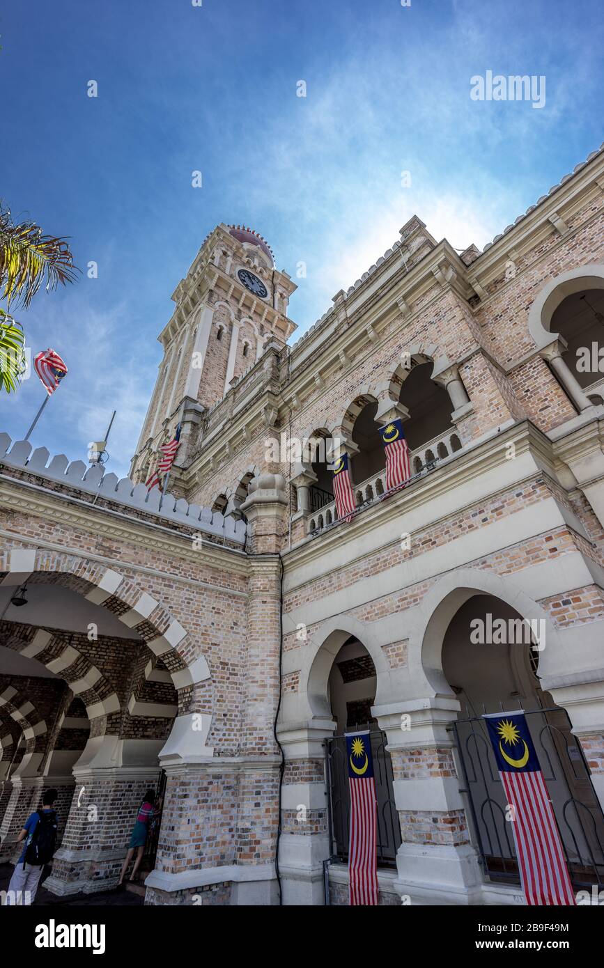 Kuala Lumpur, Malaysian National Flag (Jalur Gemilang) at Clock tower ...