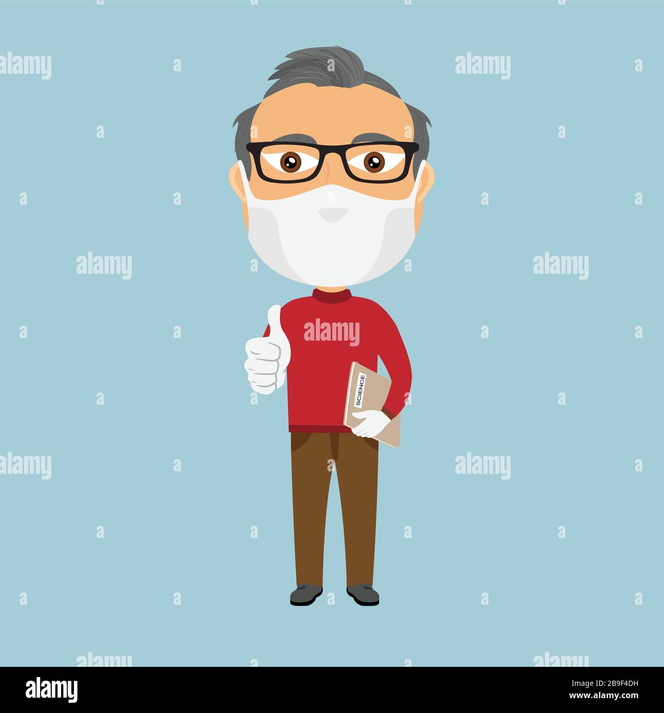 Old school professor teacher with mask and white gloves thumbs up and ...