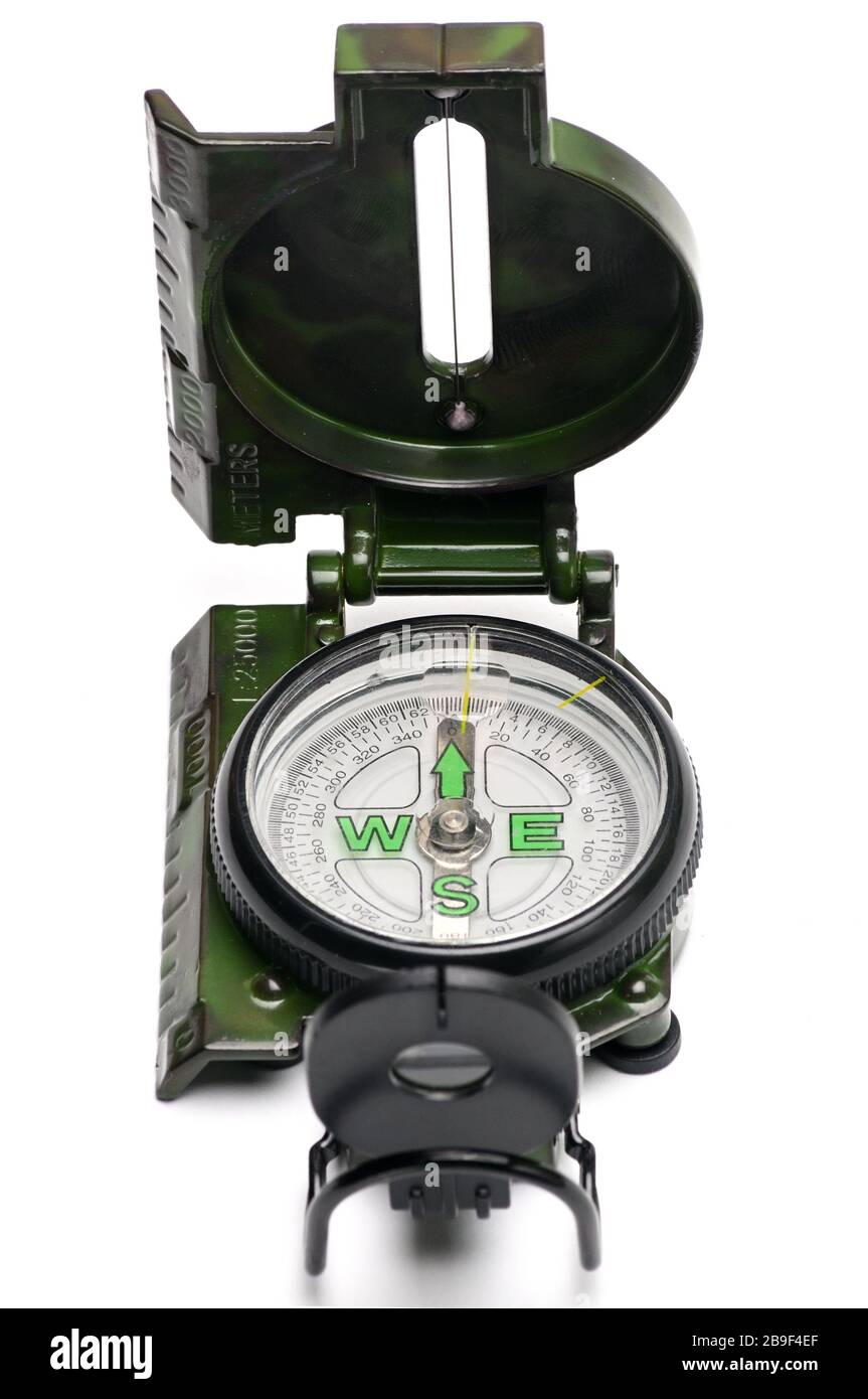 Army style compass for navigation on an isolated white background Stock ...