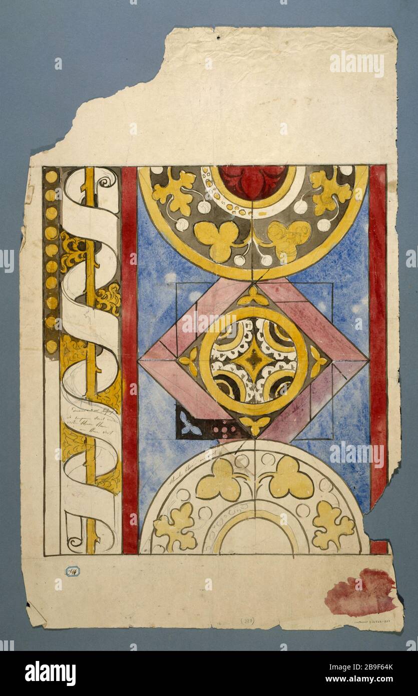 STAINED GLASS DESIGN: CHEVREUSE - BORDER Prosper Lafaye (1806-1883 ...