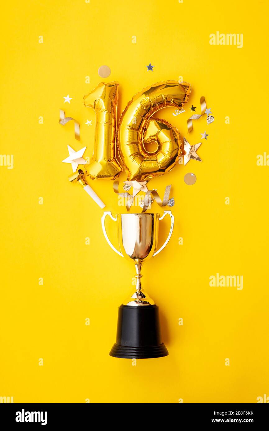 Number 16 gold balloon balloon hi-res stock photography and images - Alamy