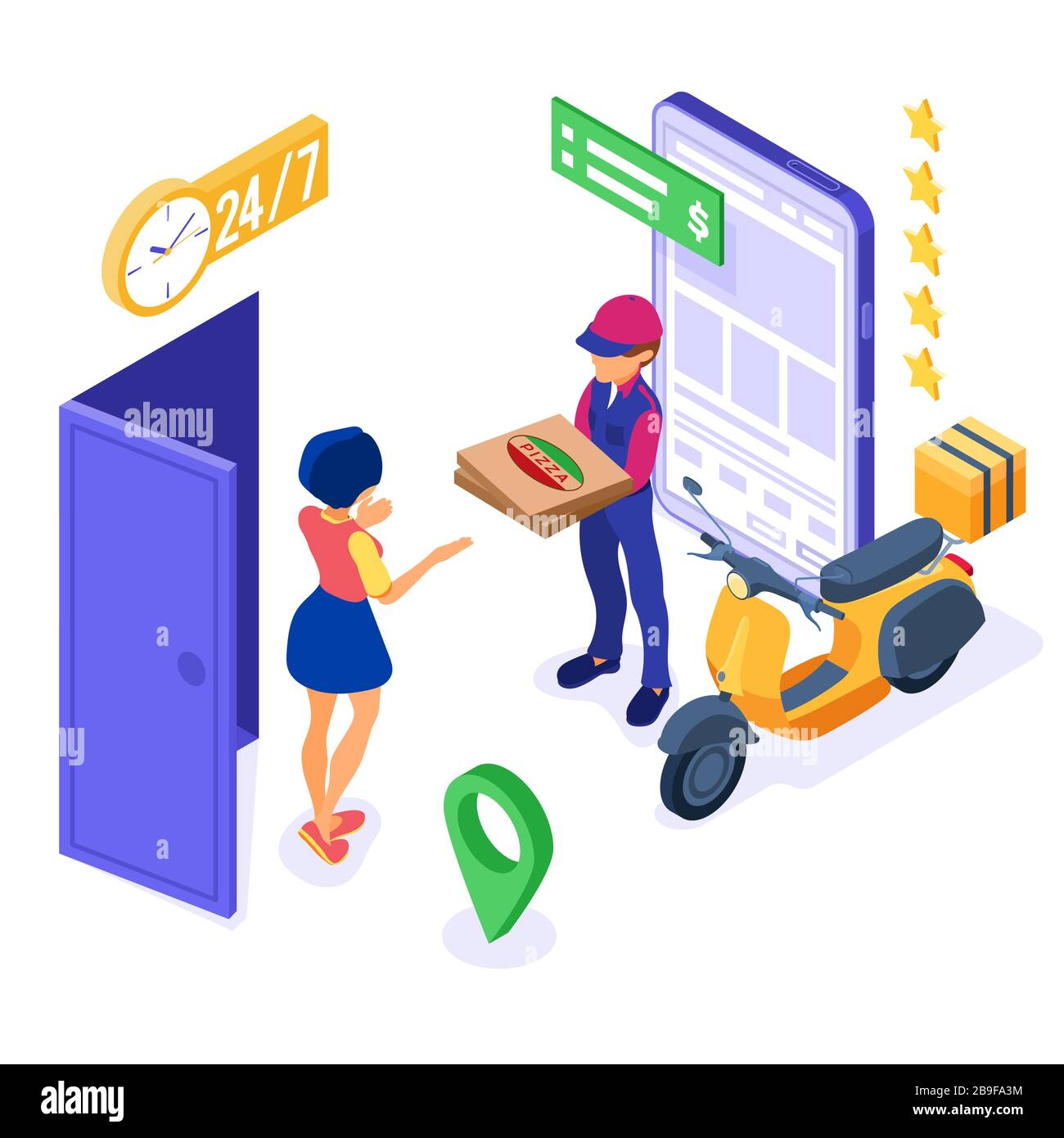 Pizza delivery service isometric Stock Vector Images - Alamy