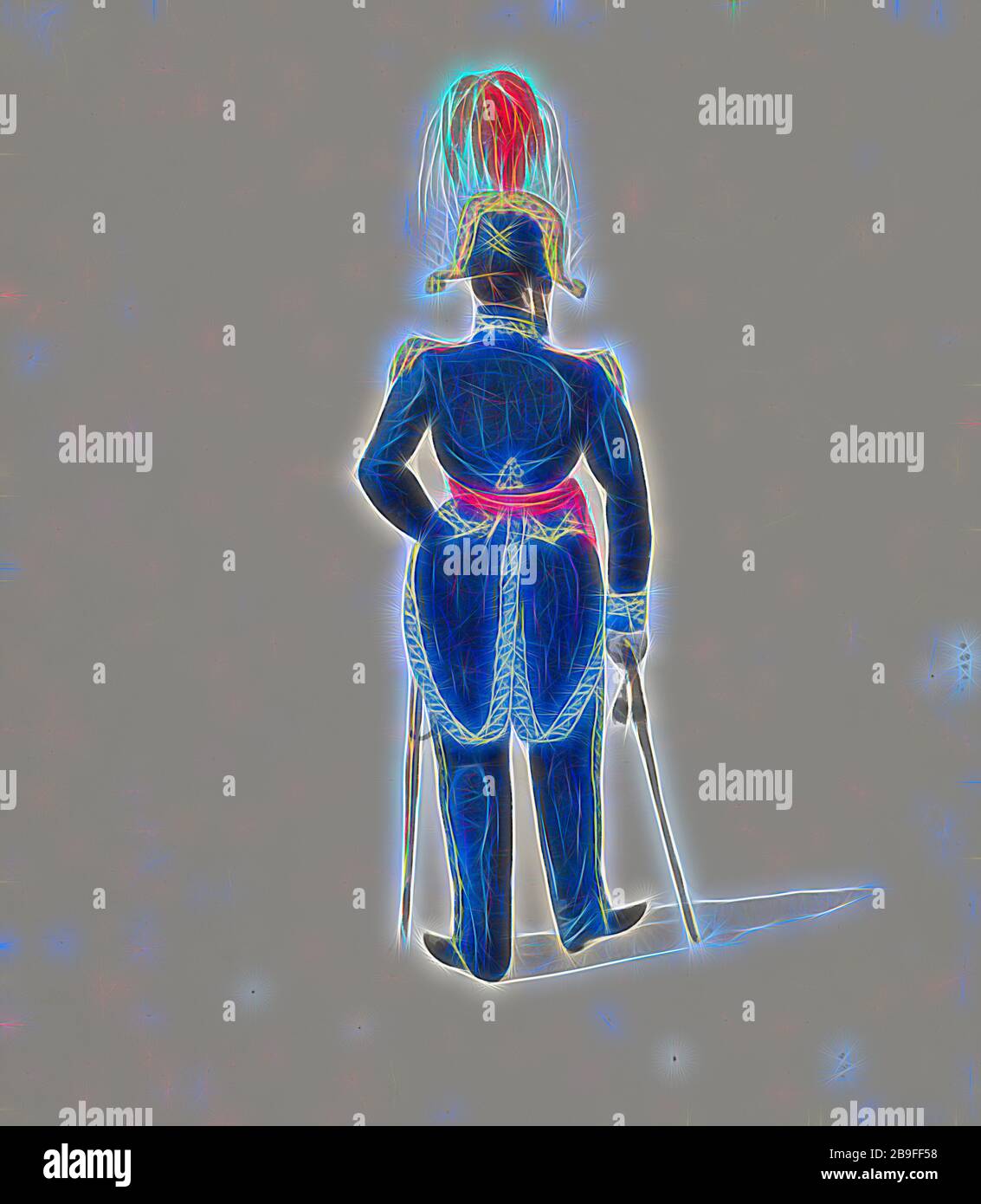 View of soldier in blue uniform from behind, Costumes of Lima, Peru ...