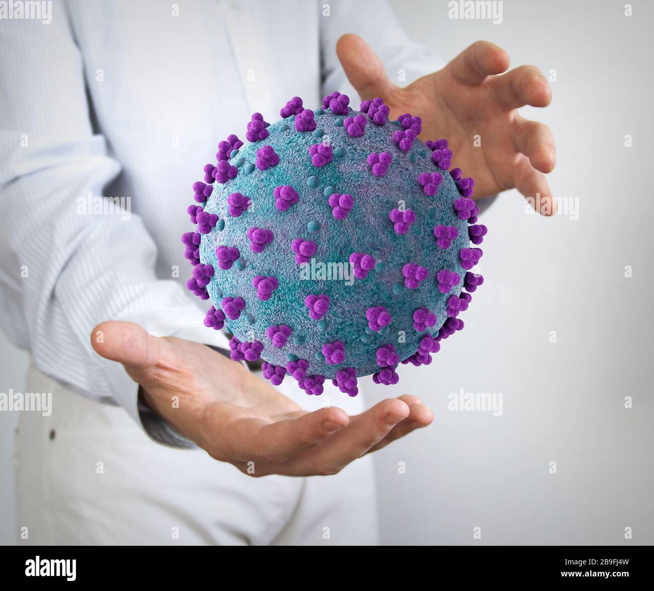 3d illustration of a virus between hands Stock Photo - Alamy