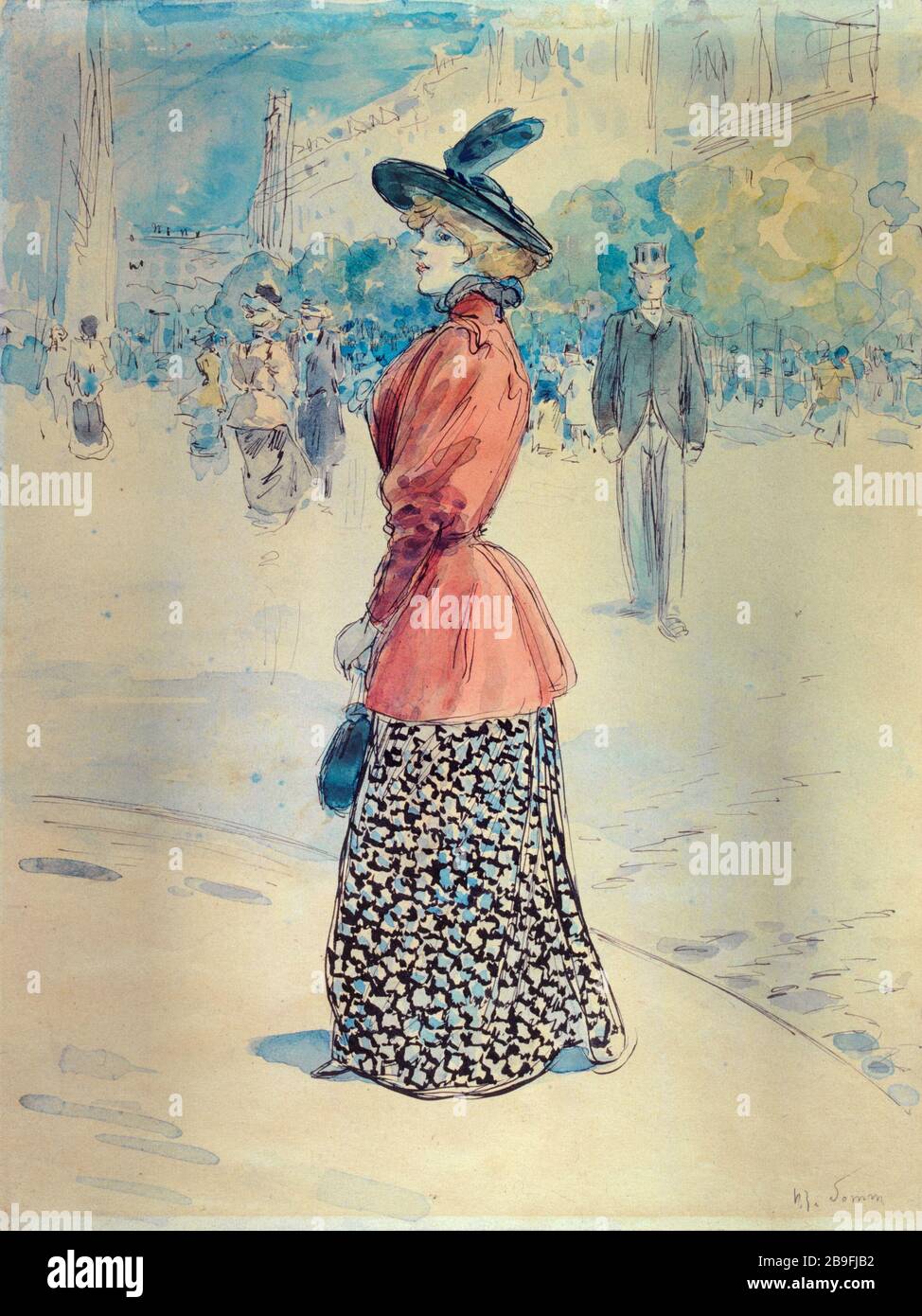Elegant Henry Somm (1844-1907). "Elégante". Aquarelle. Paris, musée ...