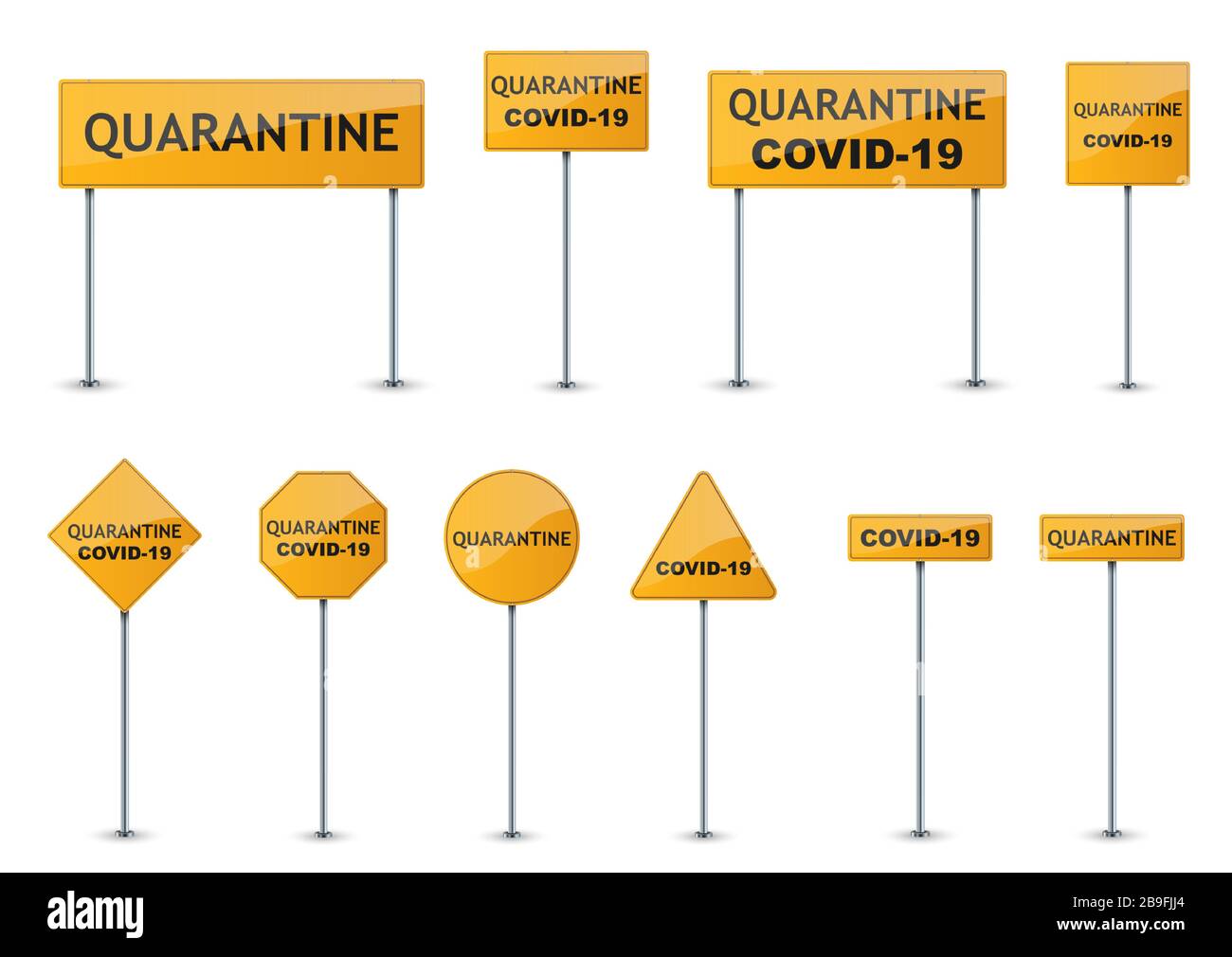 Quarantine signs set. Coronavirus danger signs. Covid-19 road sign ...