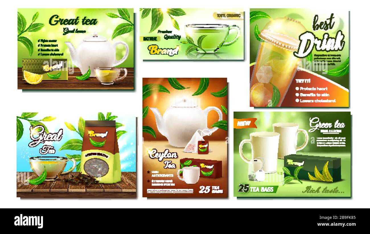 Tea Drink Promo Advertising Banners Set Vector Stock Vector Image & Art ...