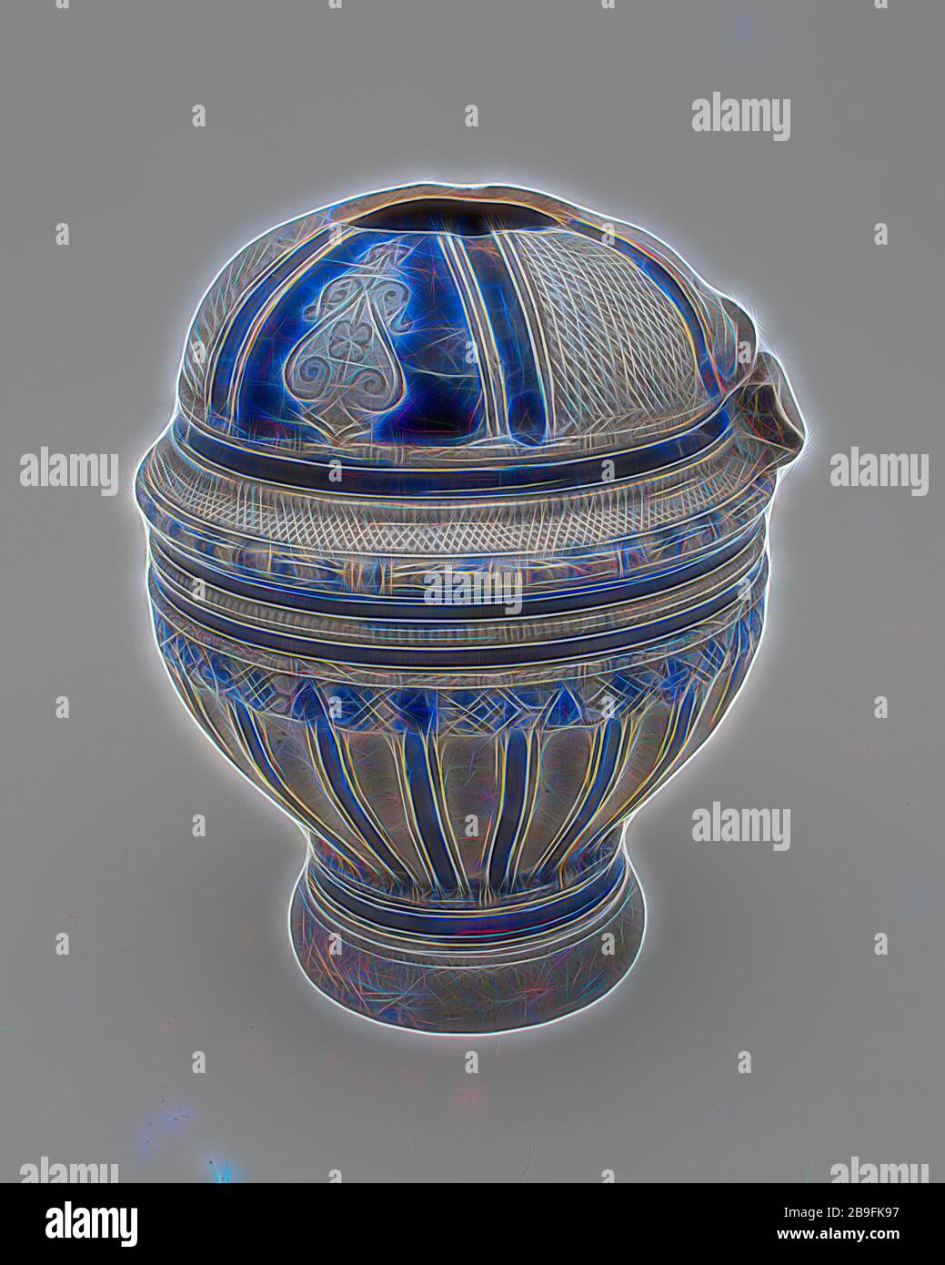 Stoneware jug be made with round ribbed cable tape, on shoulder carved ...