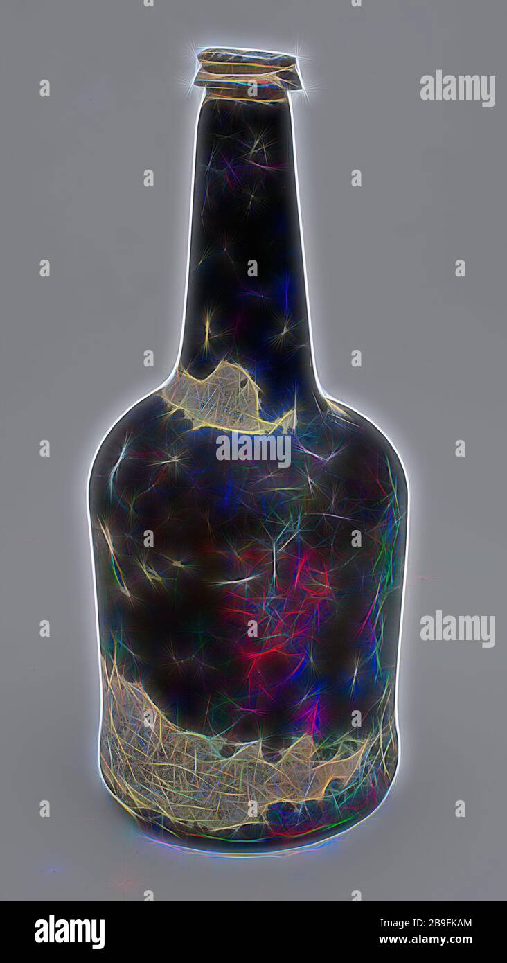 Cylindrical bottle, bottle holder bottomfound glass, free blown and ...