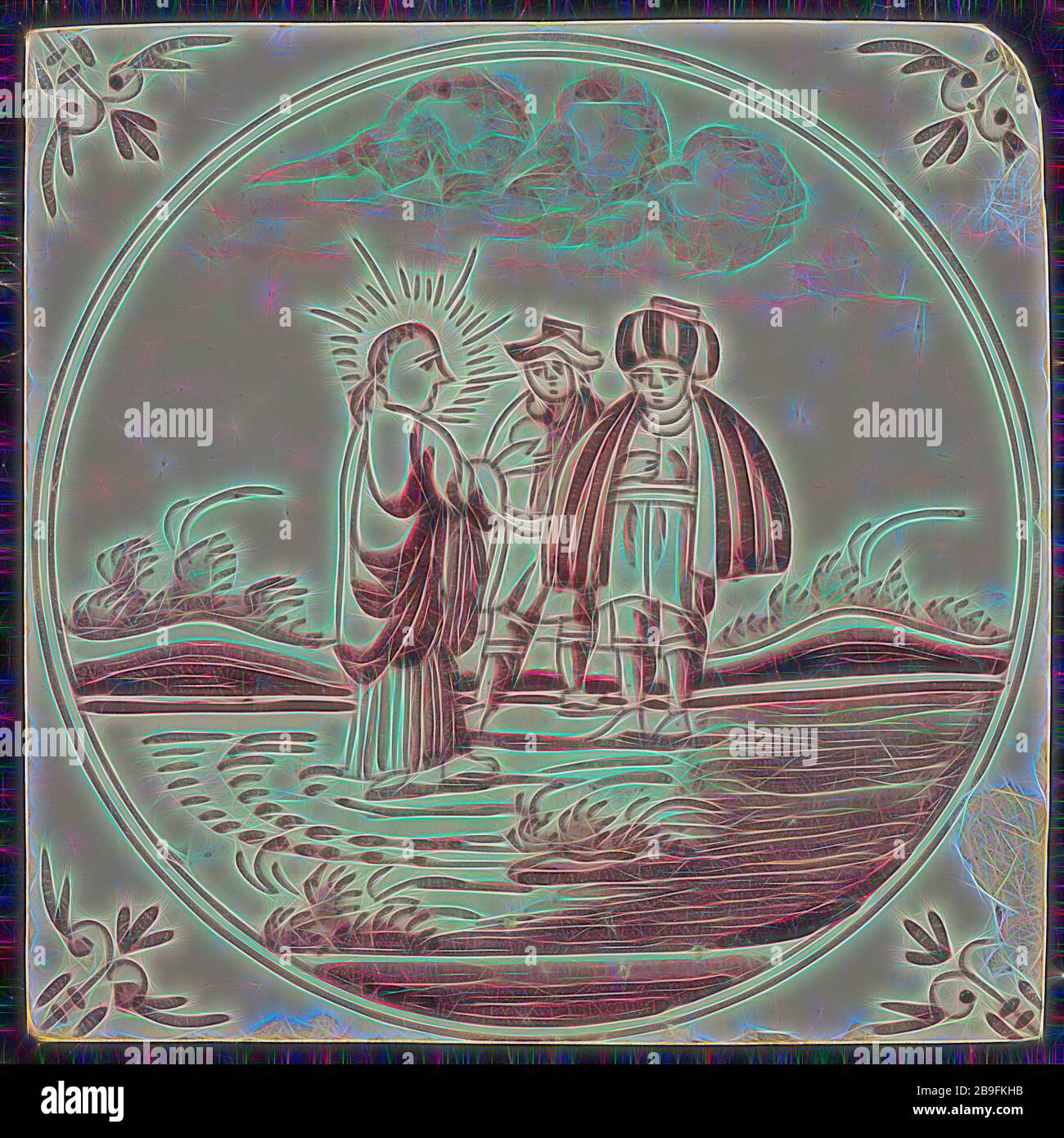 Scene tile, Jesus standing next to two Roman tax officials, corner ...