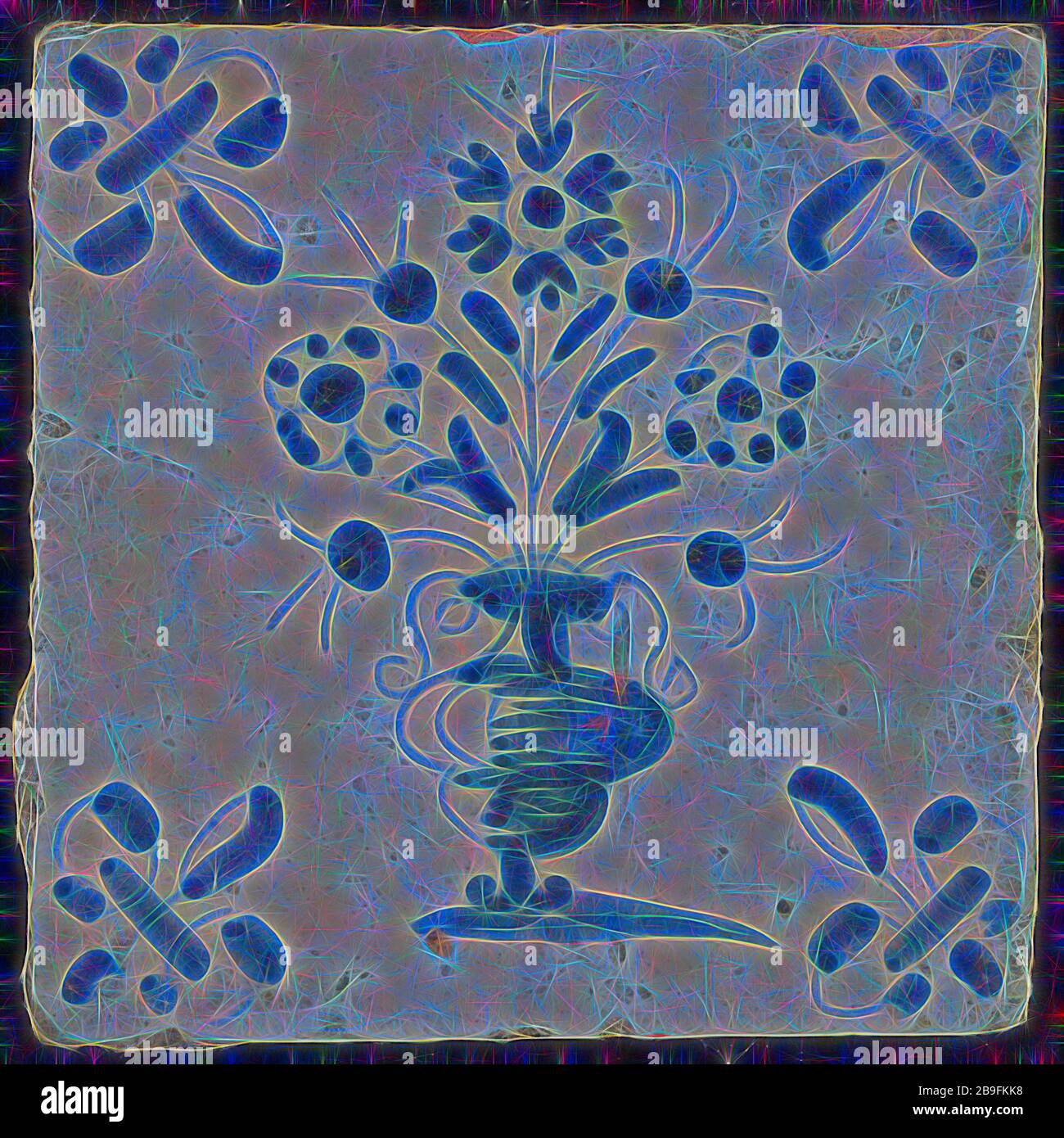 Tile, flower pot in blue on white, corner motif lily, wall tile tile ...