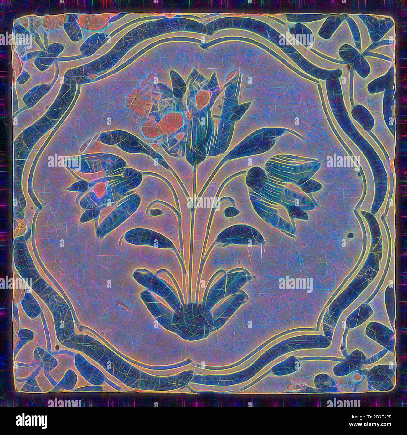 Tile, three-tier in braces in blue on white, corner motif, wing, wall ...