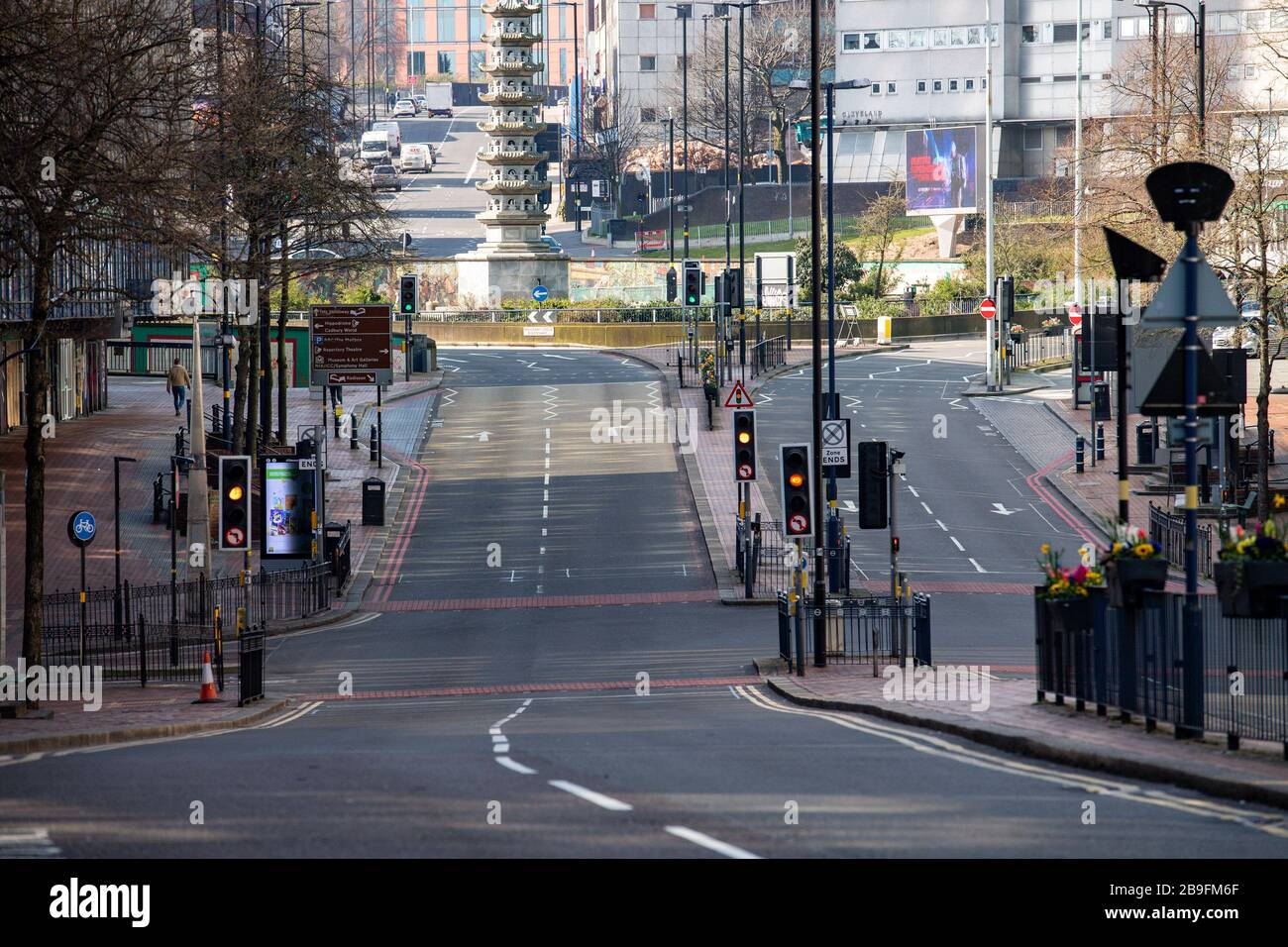 An almost empty Smallbrook Queensway in Birmingham city centre, the day ...