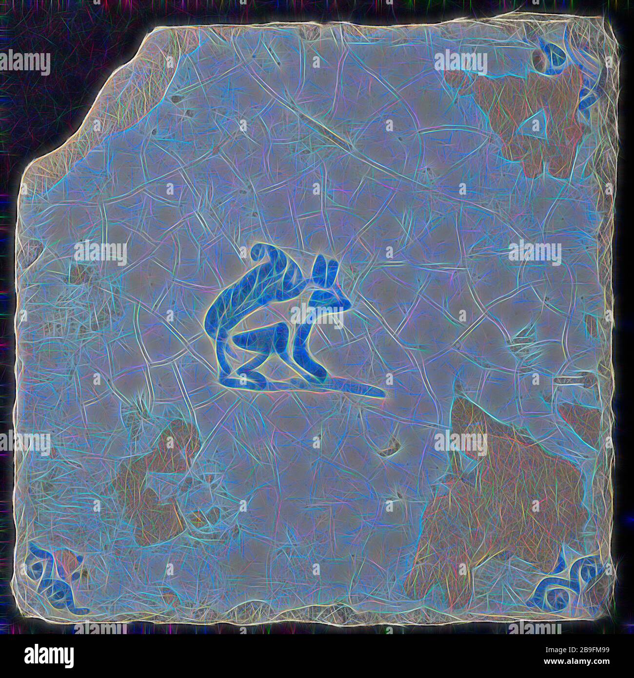 Animal tile, sitting squirrel to the right in blue on white, corner ...