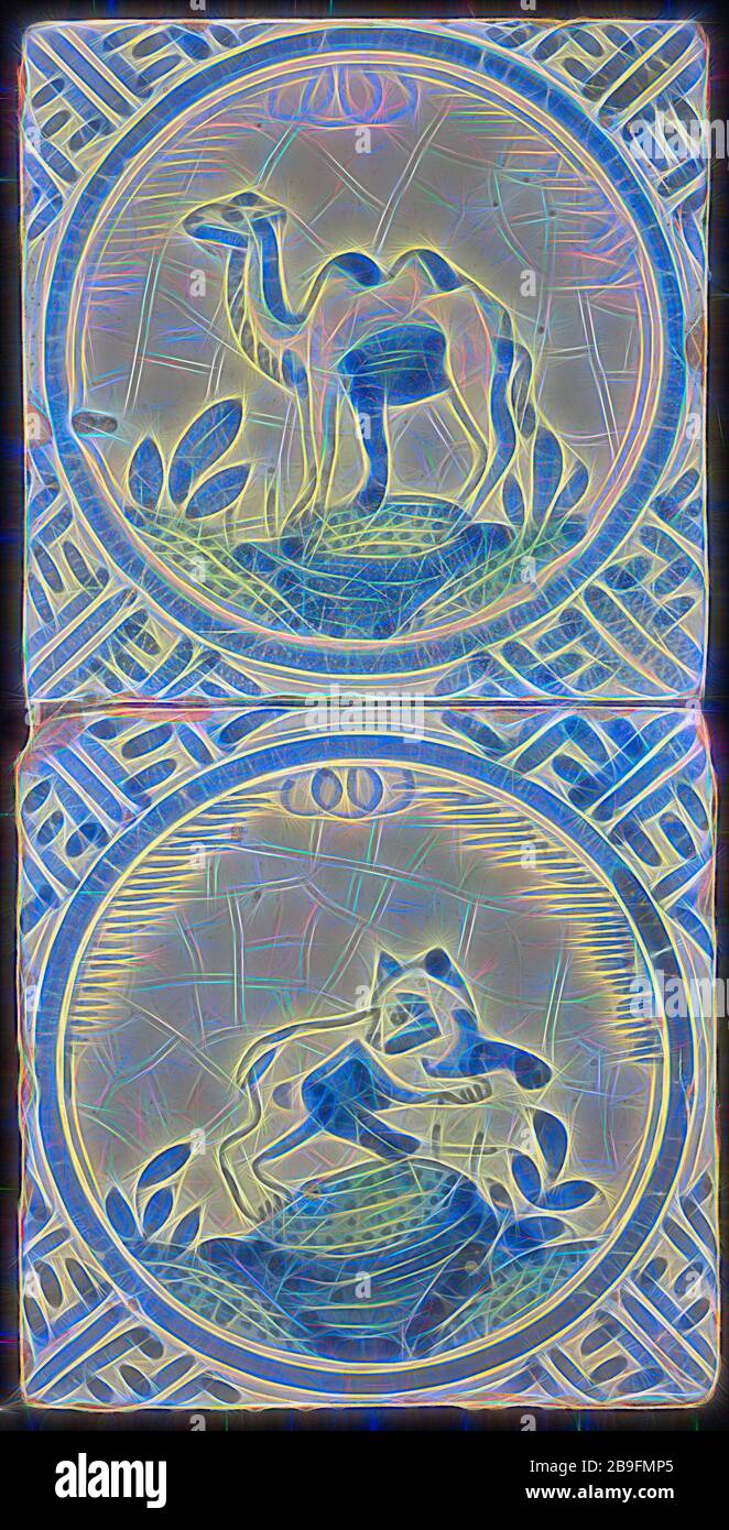 Tile of two animal tiles, standing camel left on ground and jumping ...
