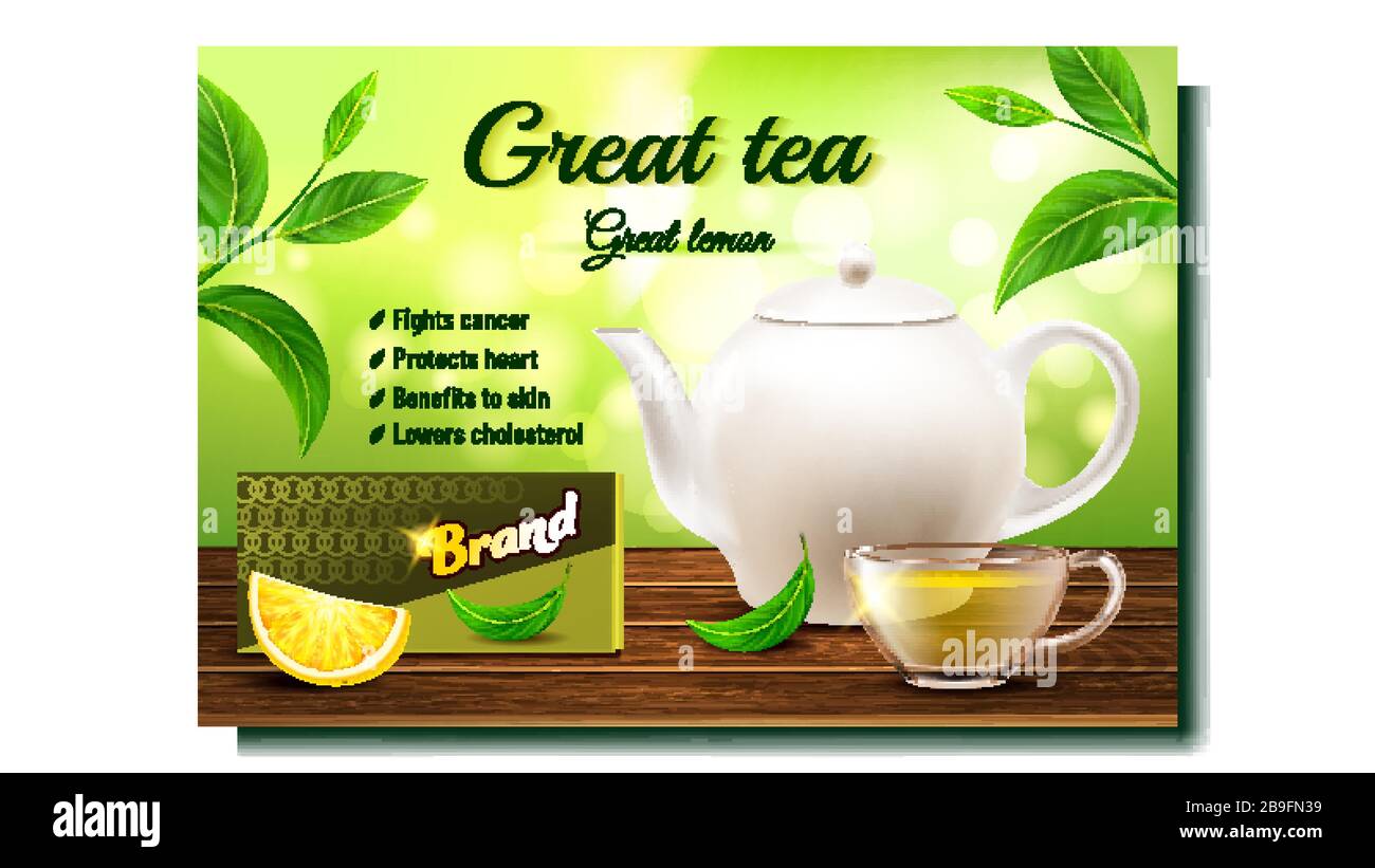 Green Tea Creative Promo Advertising Poster Vector Stock Vector Image ...