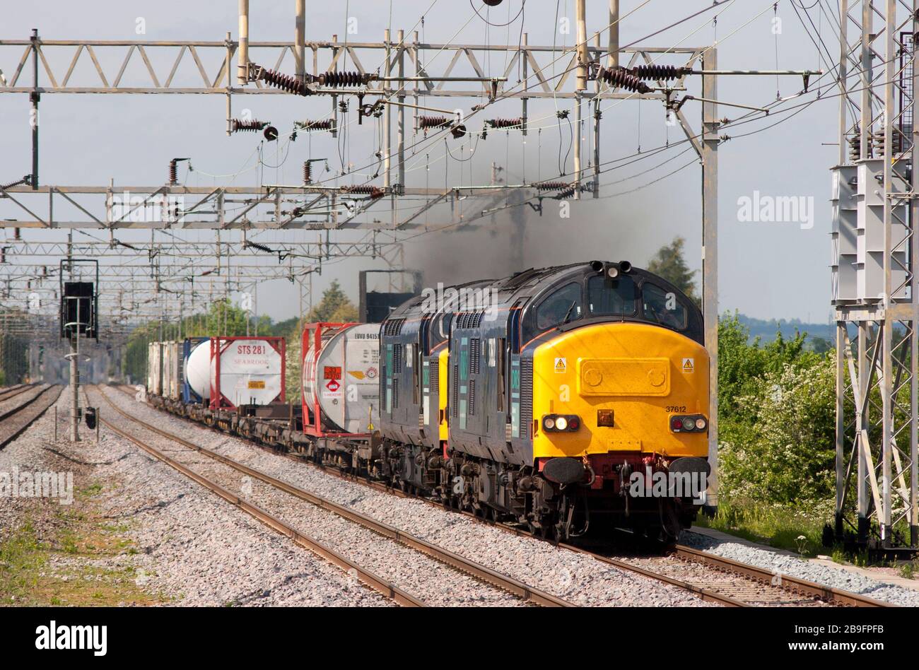 A pair of DRS class 37 diesel locomotives numbers 37612 and 37059 ...
