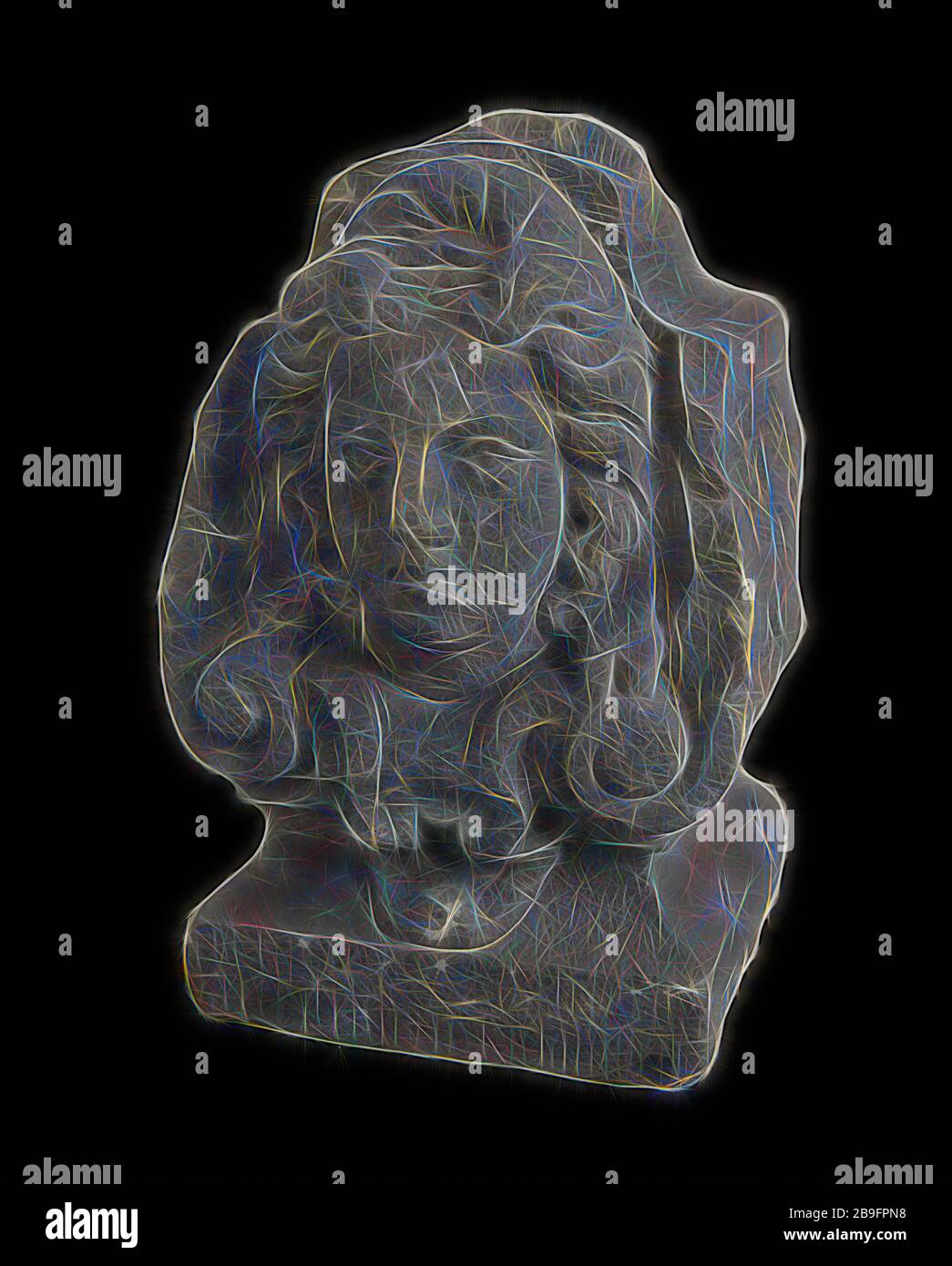 Basement, female head with curly hair on front, cross-shaped band ...