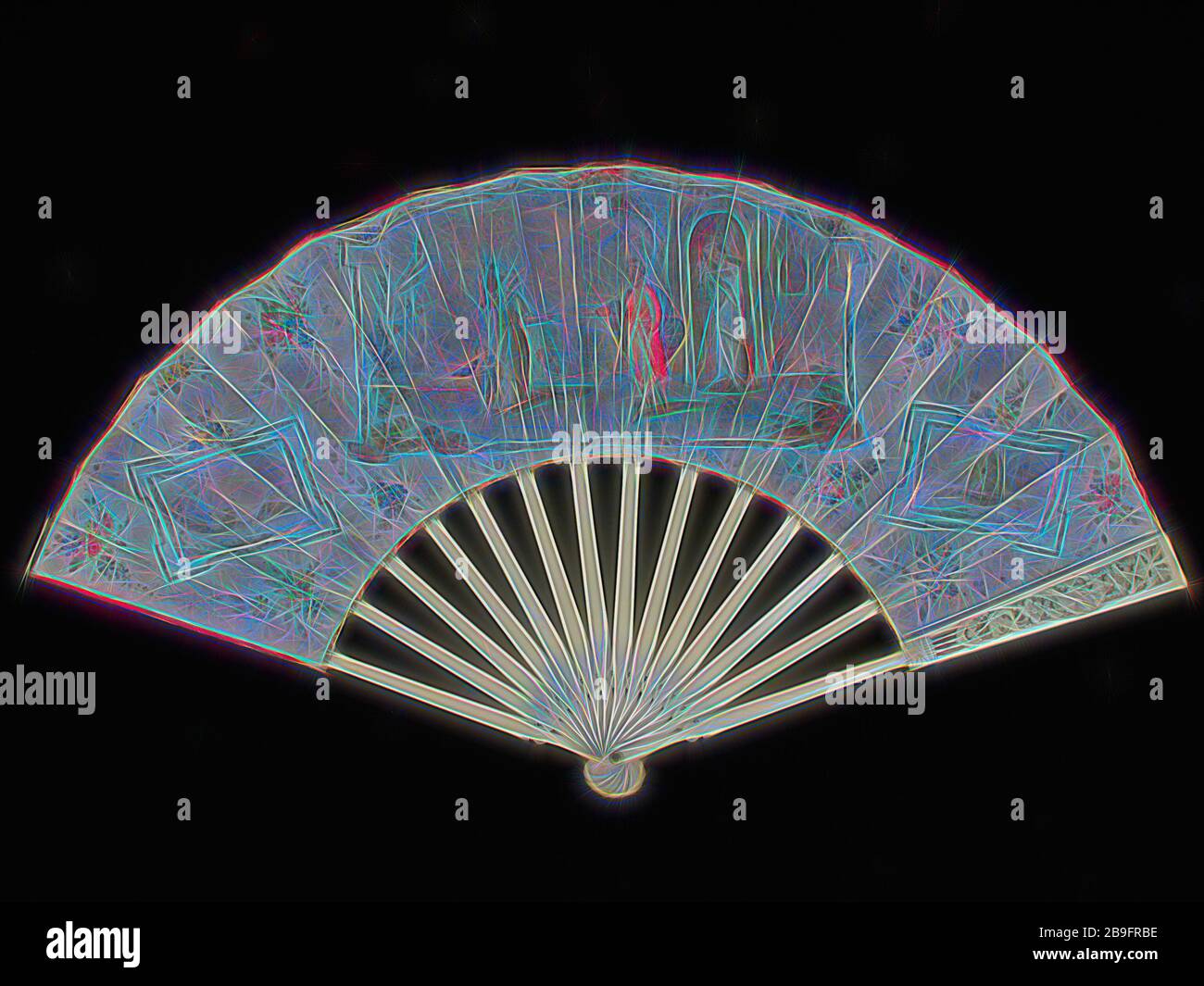 Folding fan with bone frame and multicolored painted front and back ...