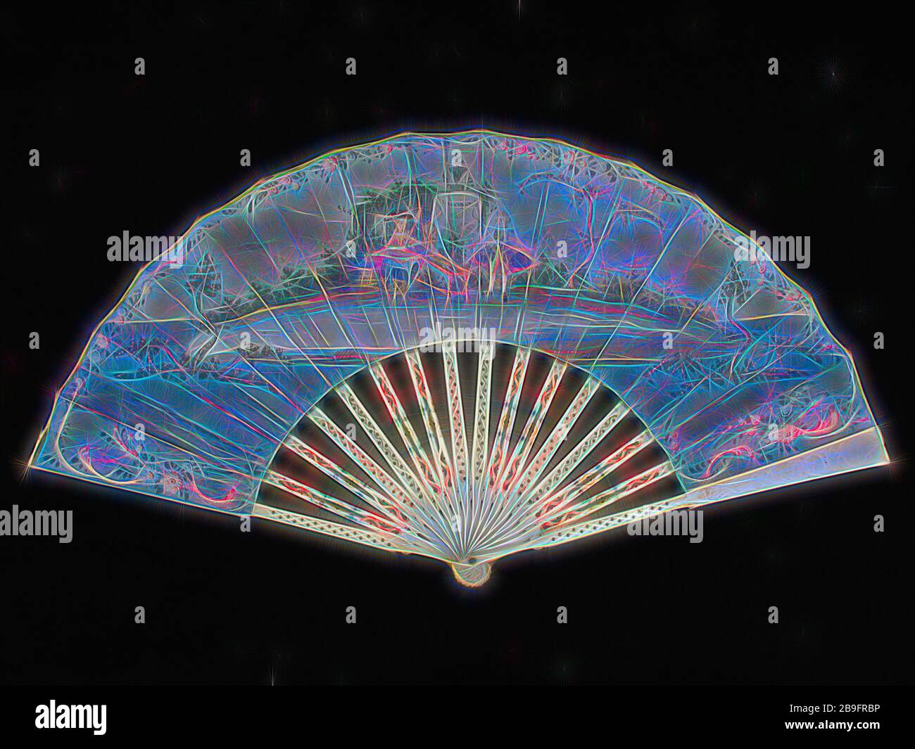 Folding fan with bone frame and two-sided multi-colored paper fan blade ...