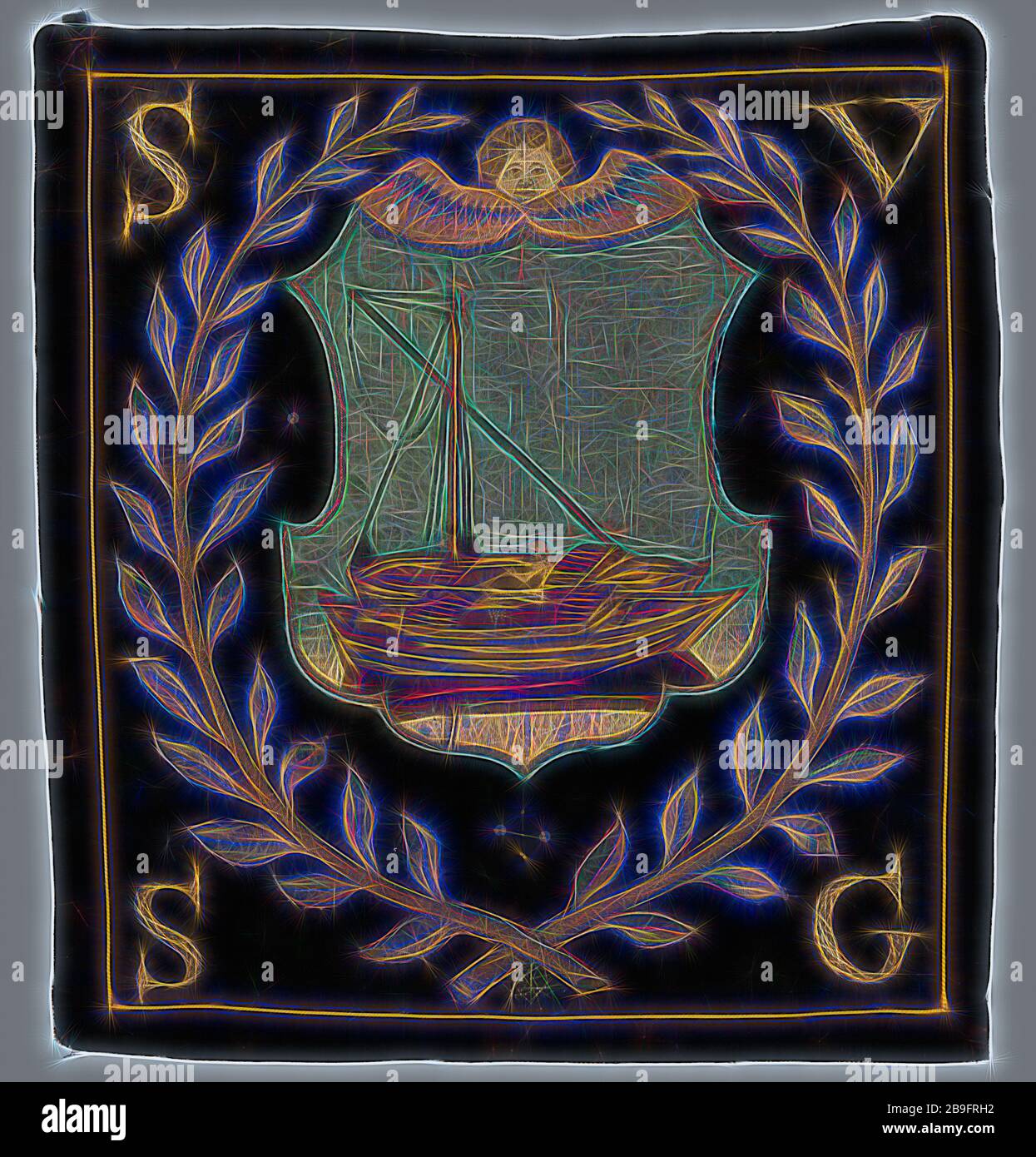 Blazon of black cloth with application depicting two boats, blazon coat ...