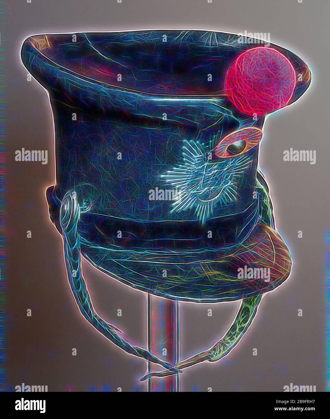 Shako of black felt, leather and velvet band, blank metal emblem JE ...