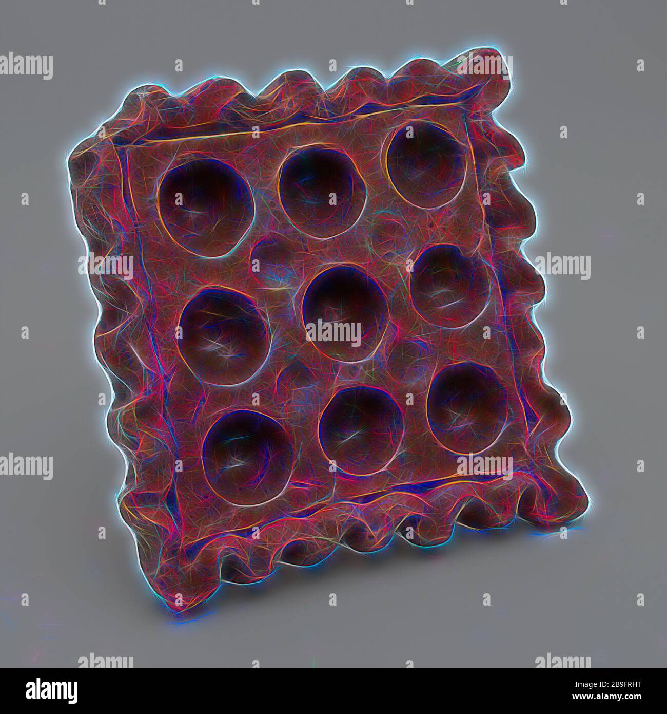 Square chicken drinking trough or chick stone, delineated by wavy rim ...