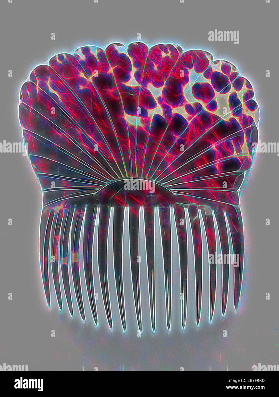 Hair comb of brown-yellow flamed tortoise, comb with 15 long curved ...