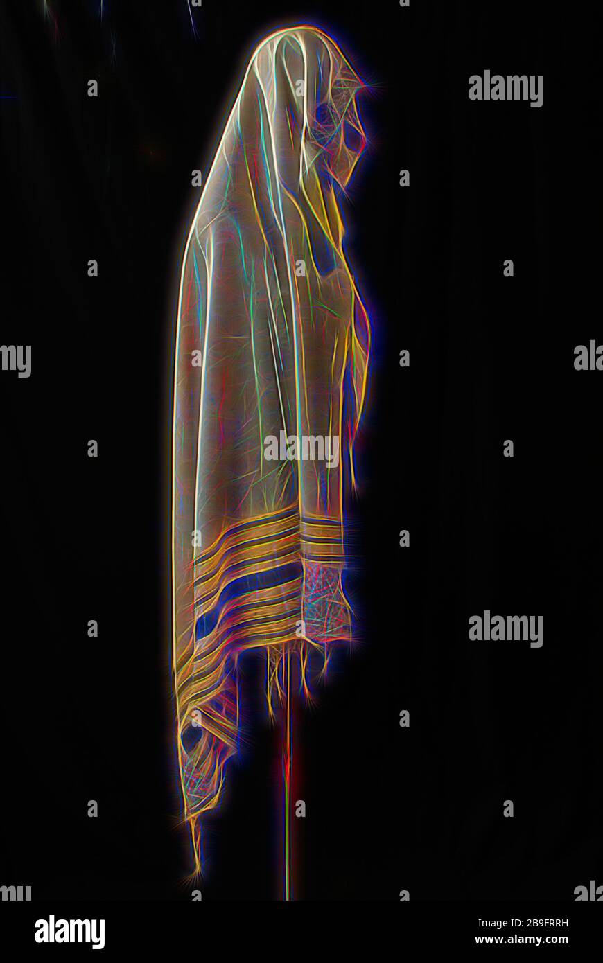 Jewish prayer scarf or tallit gadol of white silk with gold and silver ...