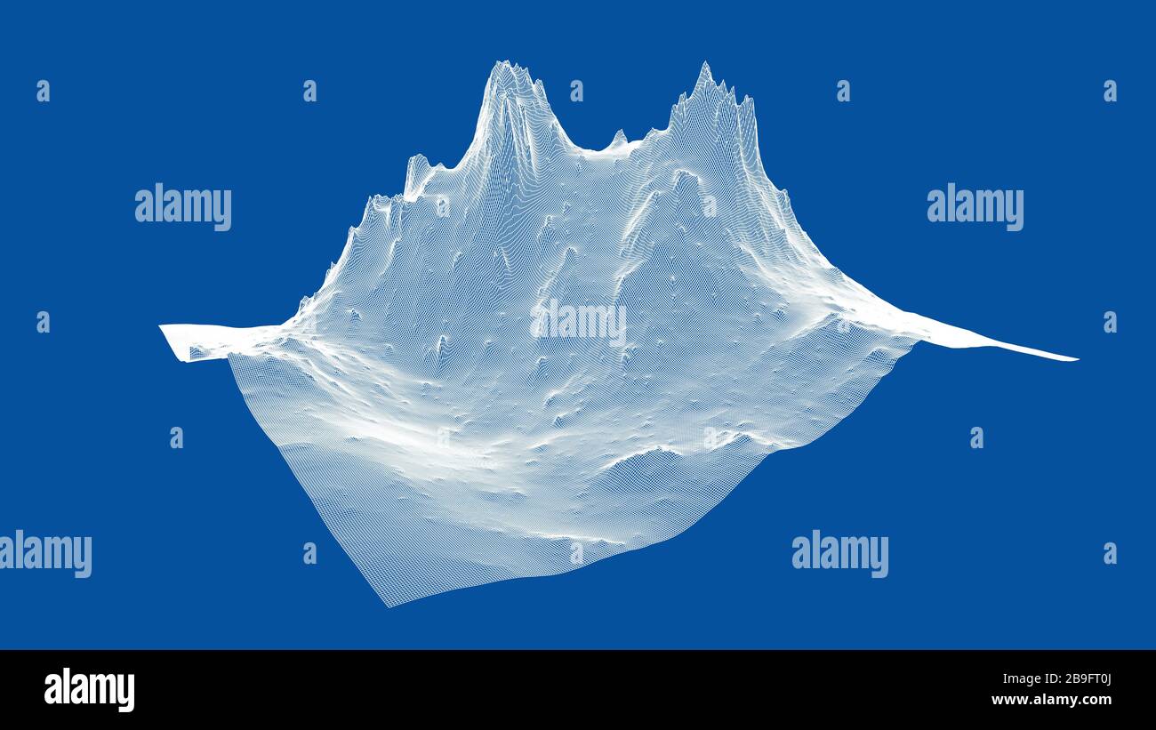 Abstract 3d wire-frame landscape. Blueprint style. Vector rendering ...