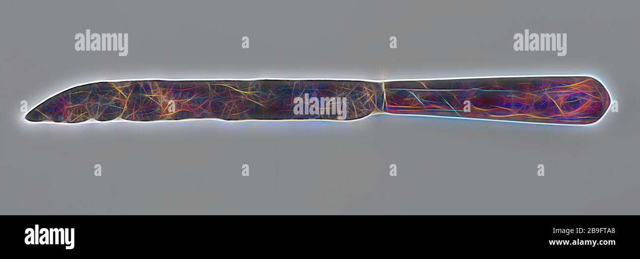 Knife with narrow elongated blade and tapered handle with oval cross ...