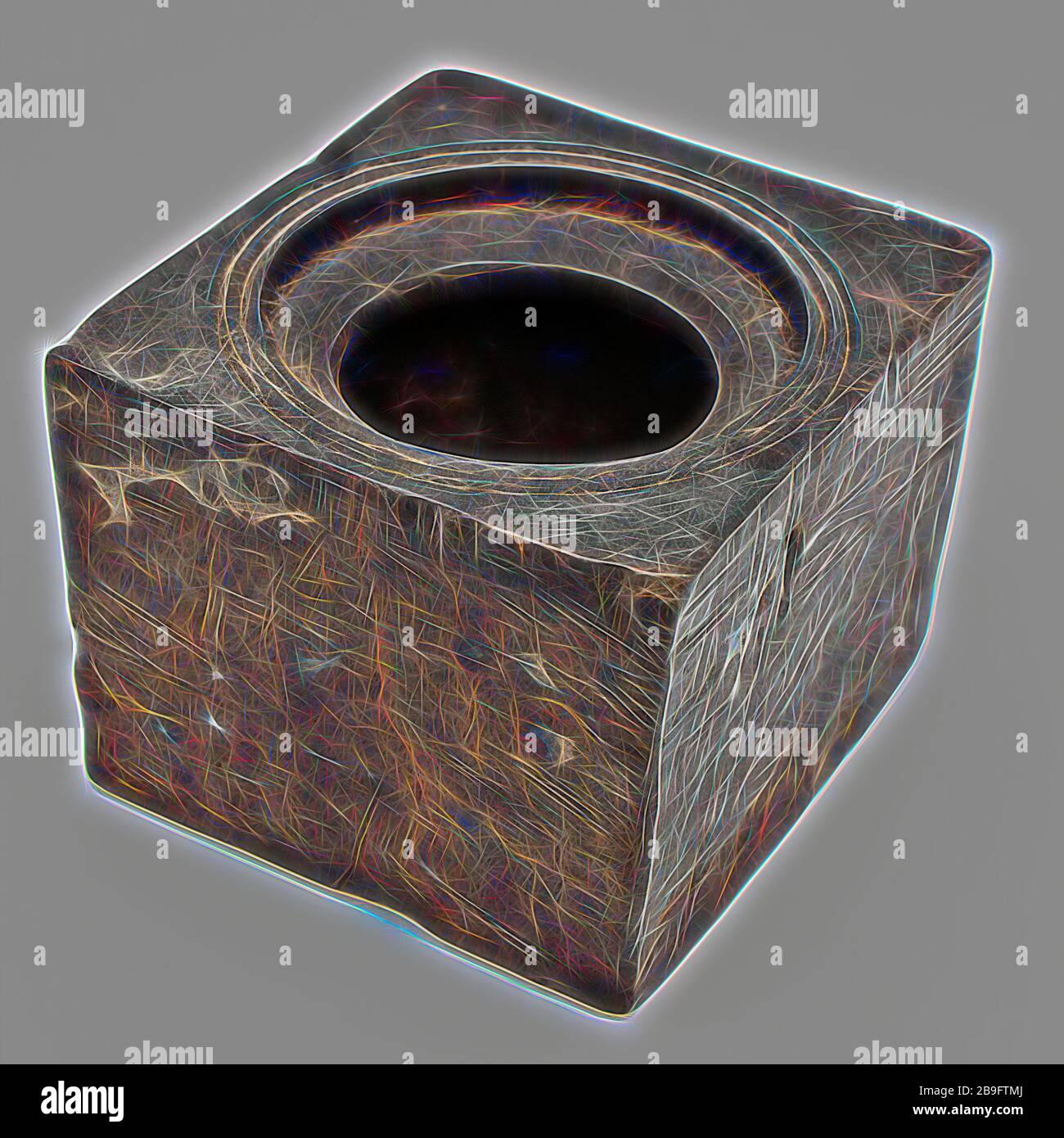 Wooden cube with round opening, holder of inkwell, inkwell pot holder ...