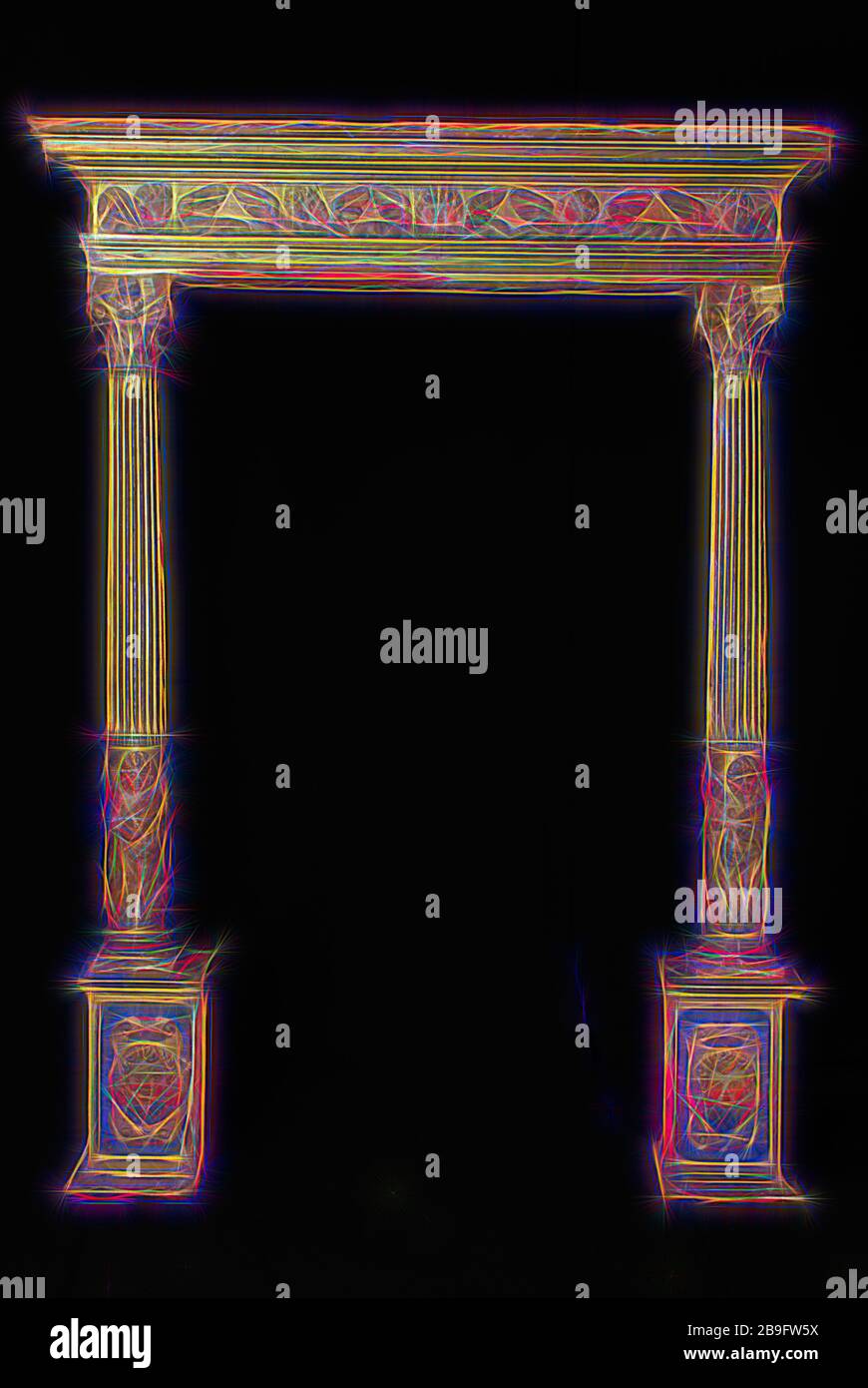 Wooden gate, consisting of basements, pilasters and cornice, decorated ...